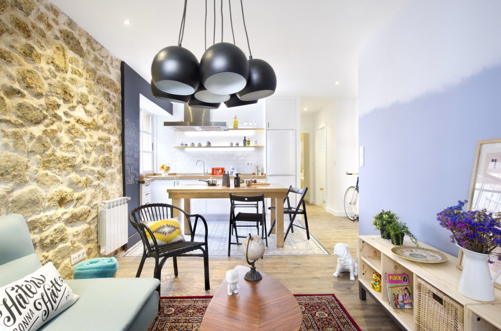 Charming Small Apartment With Stone Walls And Bright Modern Decor ...