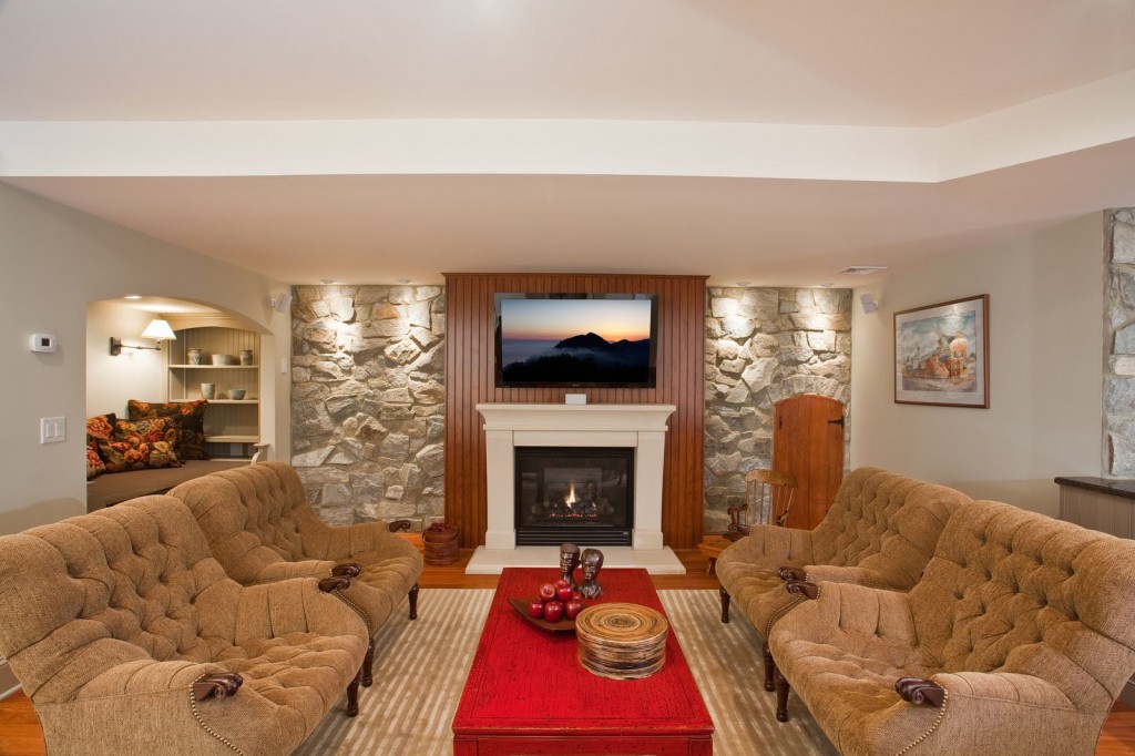 Basement Renovation With Rustic Stone Walls | iDesignArch | Interior ...