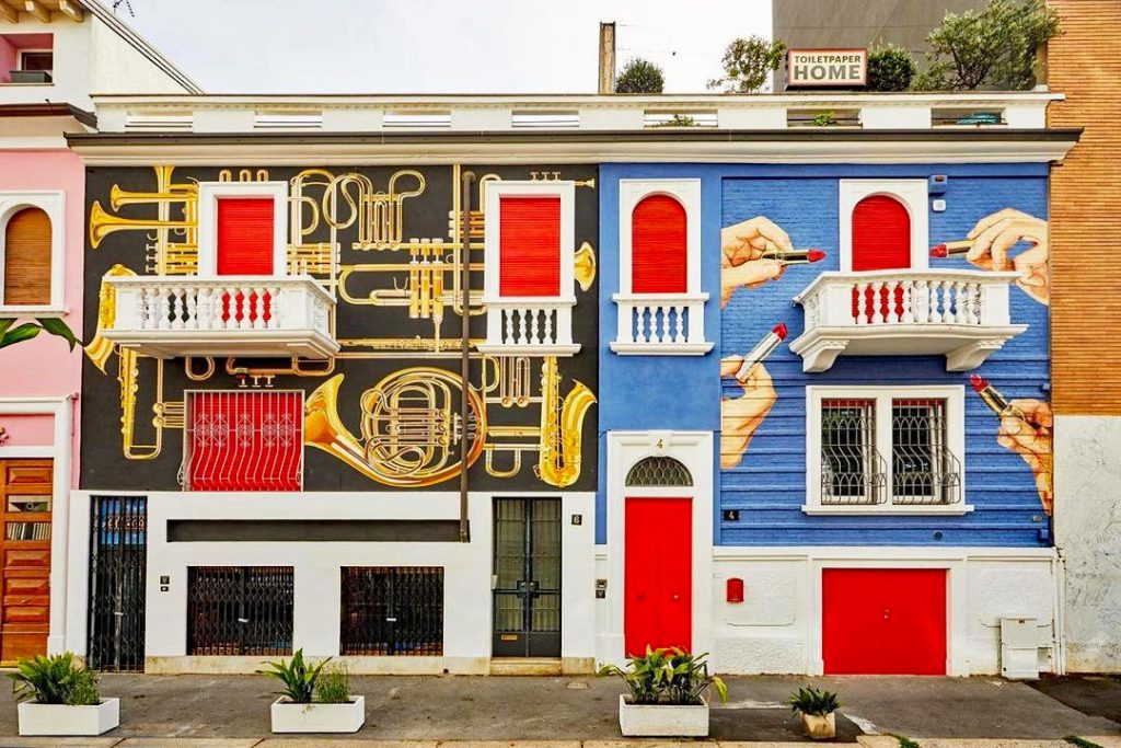 Whimsical Mural on Lipsticks House in Milan Transformed Street into ...