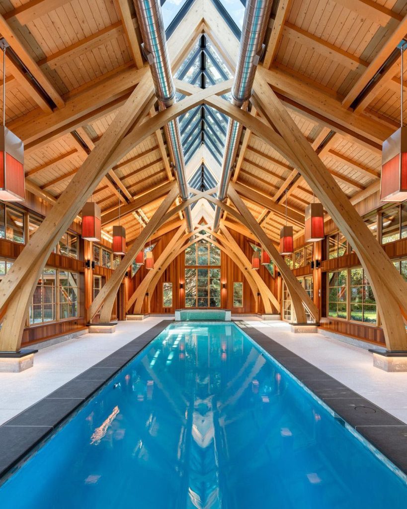 Luxury Indoor Swimming Pool with Vaulted Cathedral Ceiling