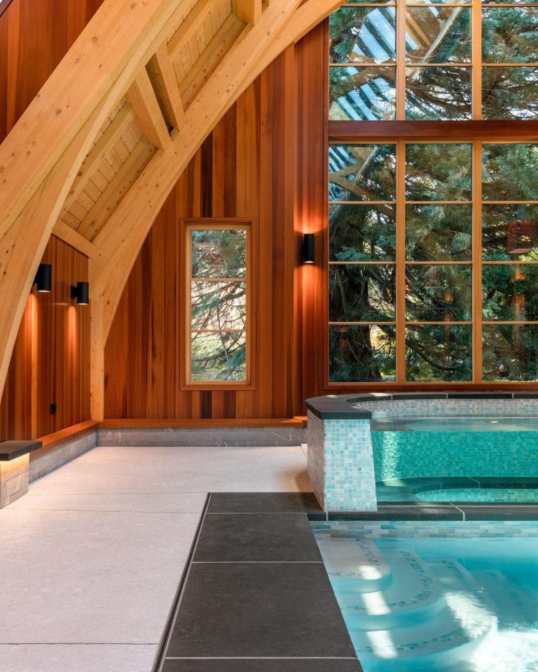 Luxury Indoor Swimming Pool with Vaulted Cathedral Ceiling
