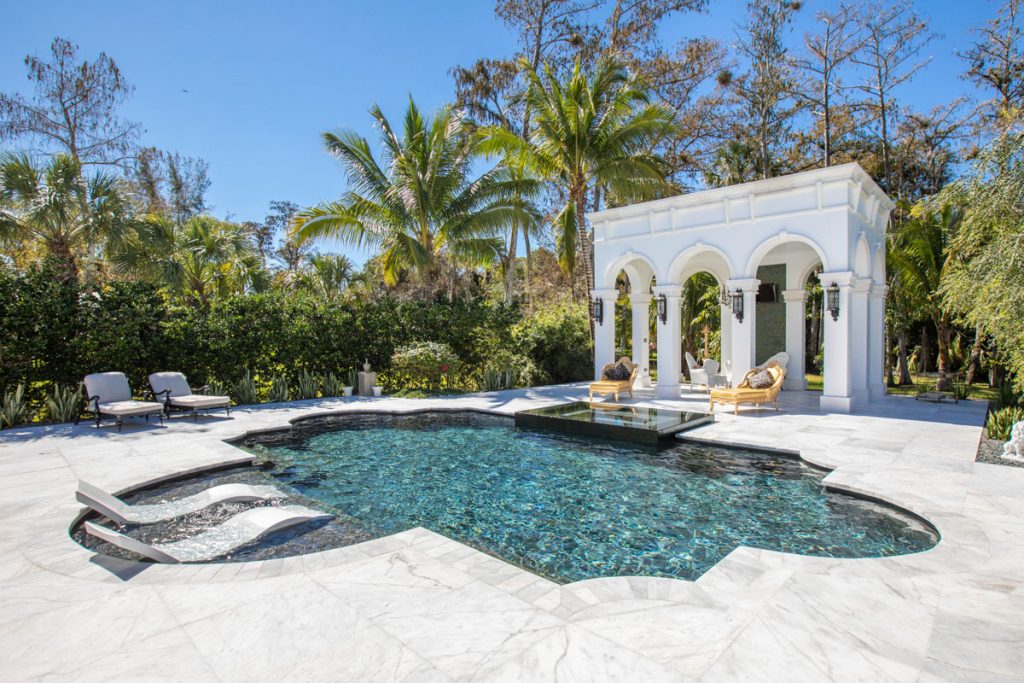 Roman Geometric Swimming Pool and Spa with Marble Deck