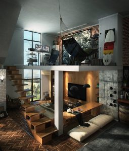 Compact Loft Apartment With High Ceiling Creates Extra Work Space ...