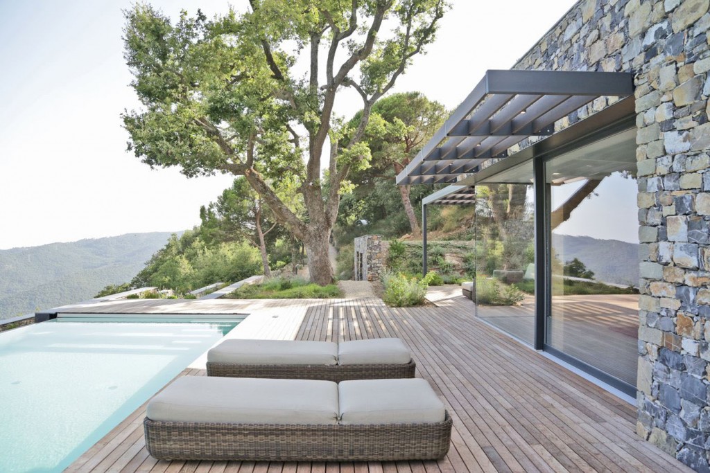 Modern Italian Stone Villa On A Hill Overlooking The Ligurian Landscape ...