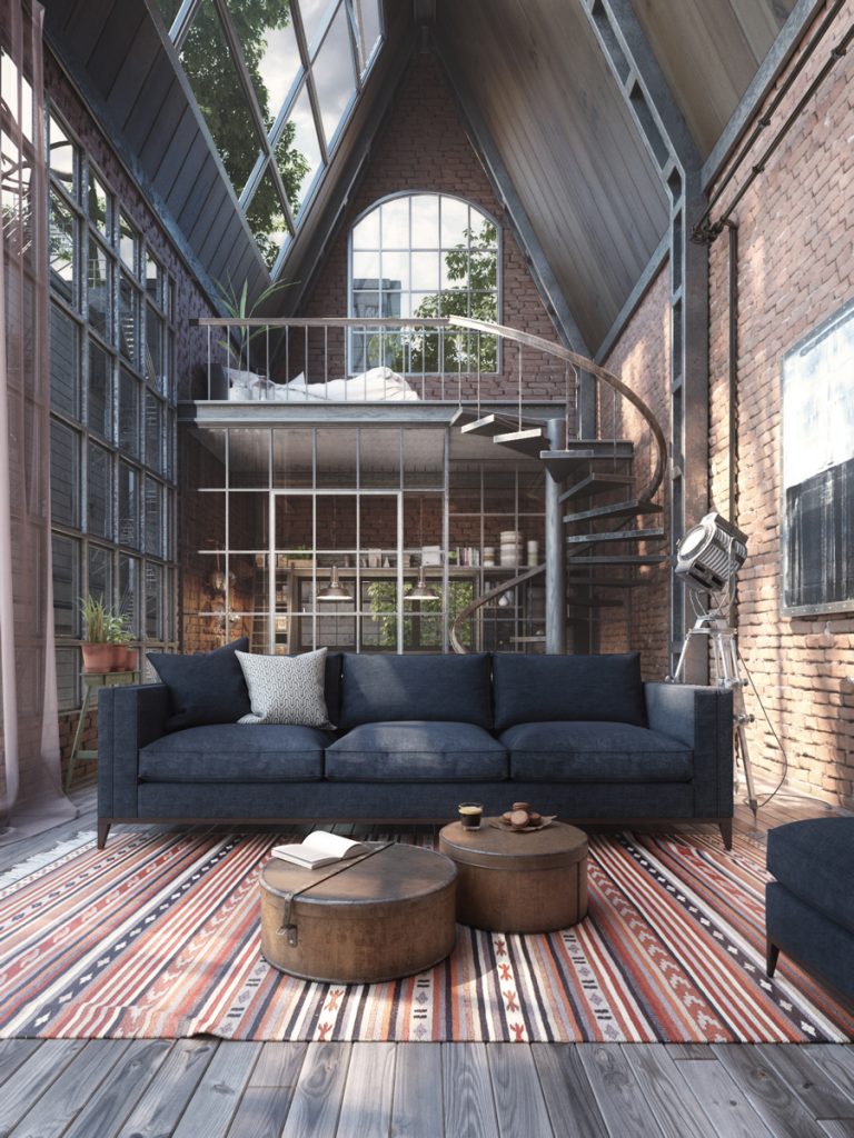 Loft Studio with Spiral Staircase | iDesignArch | Interior Design ...