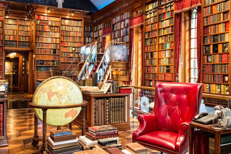 Grand Private Home Library in a New England Hillside Mansion