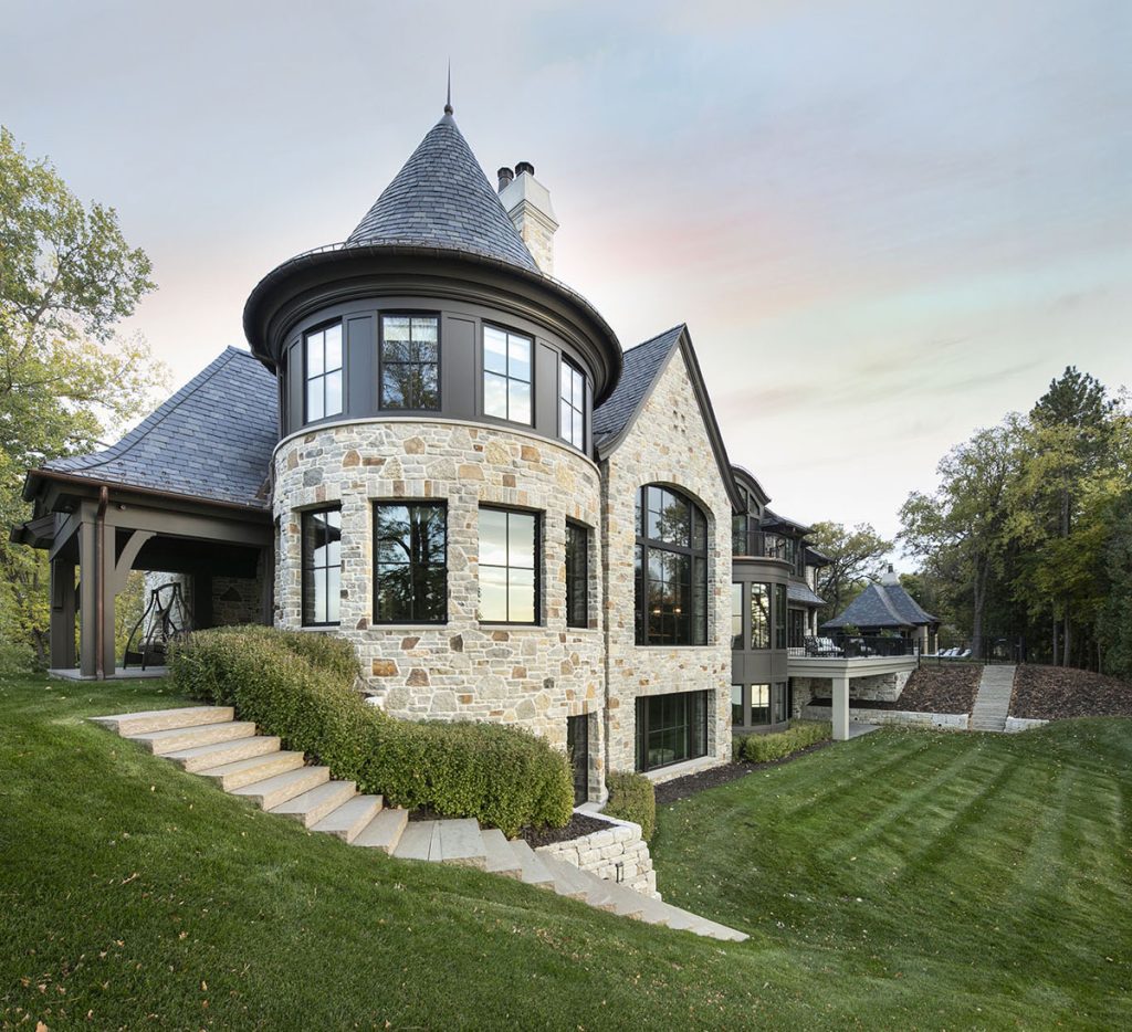 Timeless Castle-Like Stone Mansion with Transitional Architecture