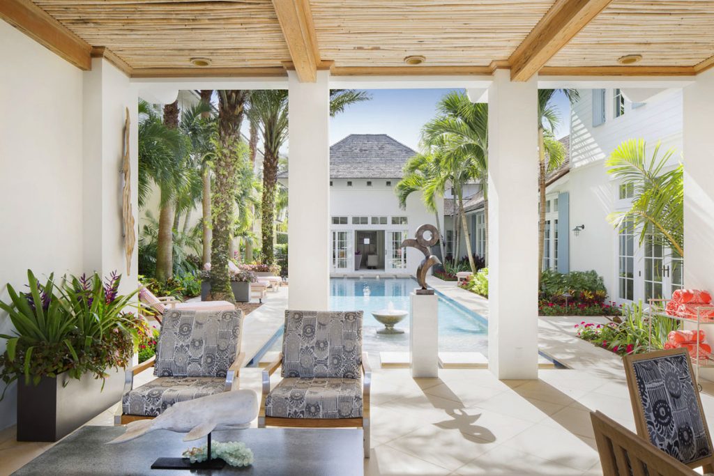British Colonial Style House in Florida with Courtyard Pool
