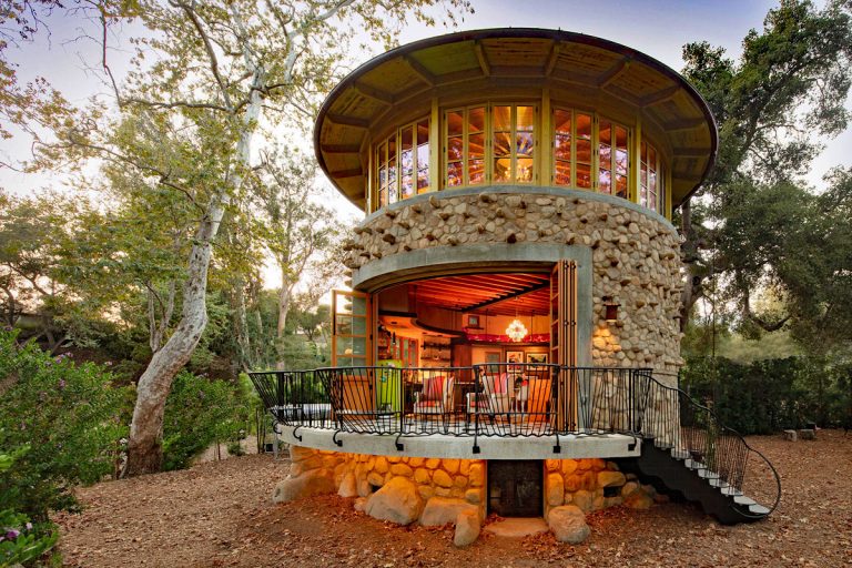 Round Stone Tower House with Modern Rustic Charm